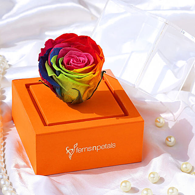 Rainbow Forever Rose In Orange Box australia | Gift Rainbow Forever ...