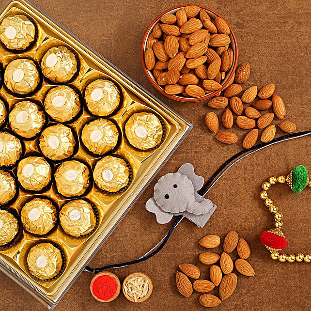 Elephant Kids Rakhi And Almonds With Ferrero Rocher australia | Gift ...