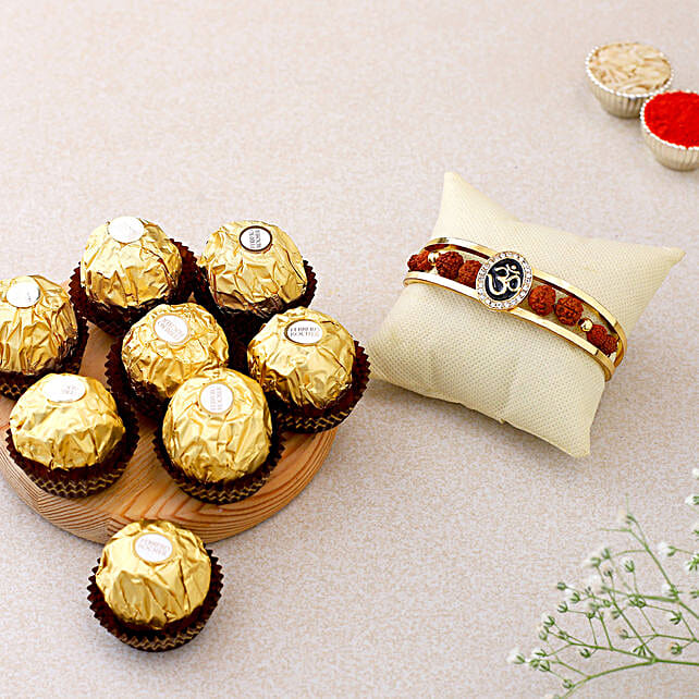 Om And Rudraksha Bracelet Rakhi With 3 Pcs Ferrero Rocher australia ...