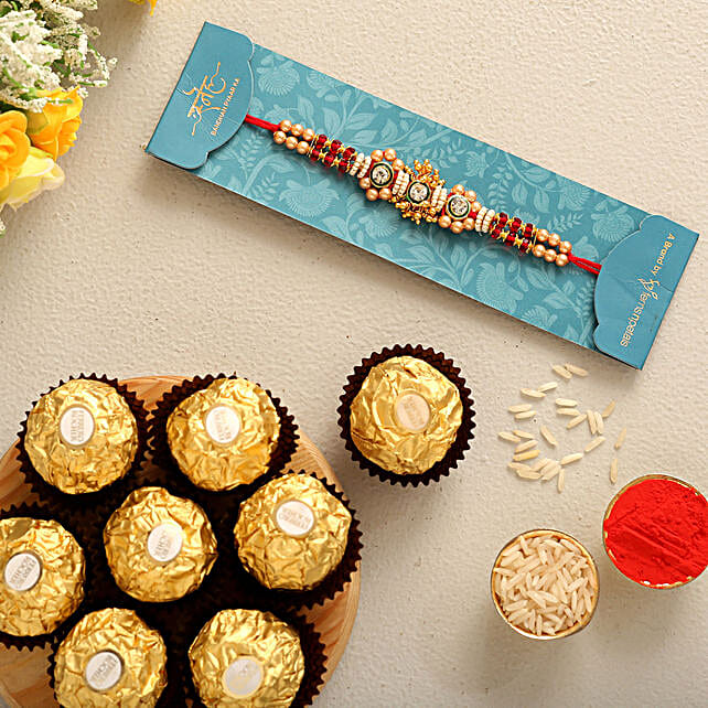 American Diamond Ethnic Rakhi And 3 Pcs Ferrero Rocher australia | Gift ...