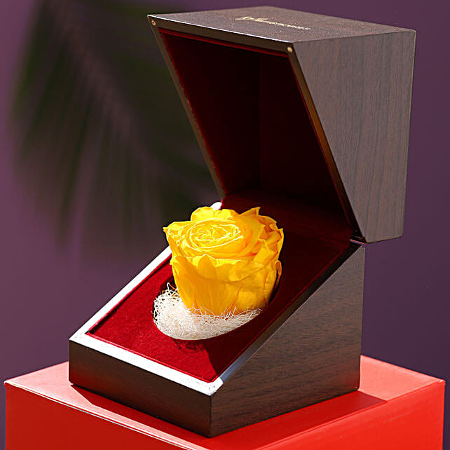 Charming Yellow Forever Rose In Wooden Box bahrain | Gift Charming ...