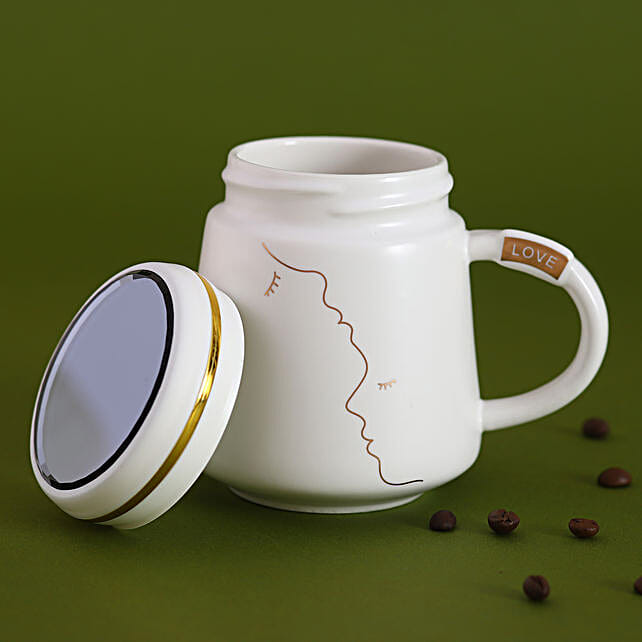 White N Gold Ceramic Mug With Mirror Lid bahrain | Gift White N Gold ...