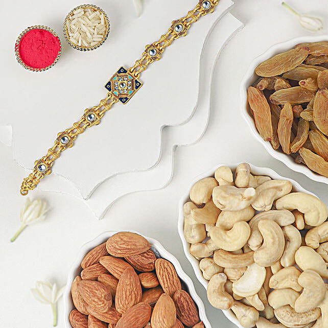 Golden Glamour Bracelet Rakhi & Dry Fruits bahrain | Gift Golden ...
