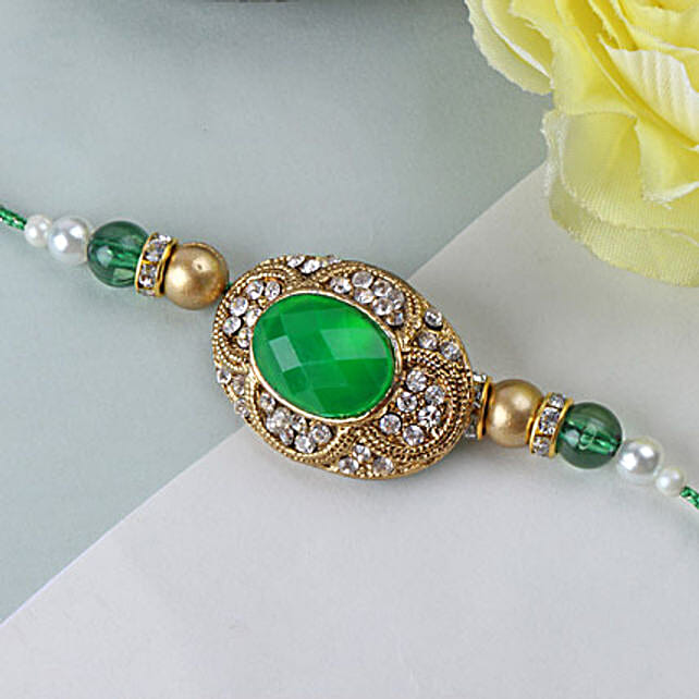 Green Emerald Stone Rakhi BRA brazil | Gift Green Emerald Stone Rakhi ...
