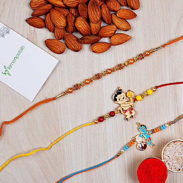 Set Of 3 Pearl And Kids Rakhi With Almonds bulgaria | Gift Set Of 3 ...