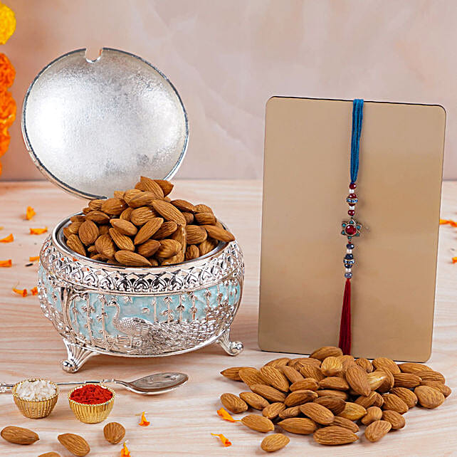 Mangal Ratna Kundan Rakhi & Almonds Silver Box bulgaria | Gift Mangal ...