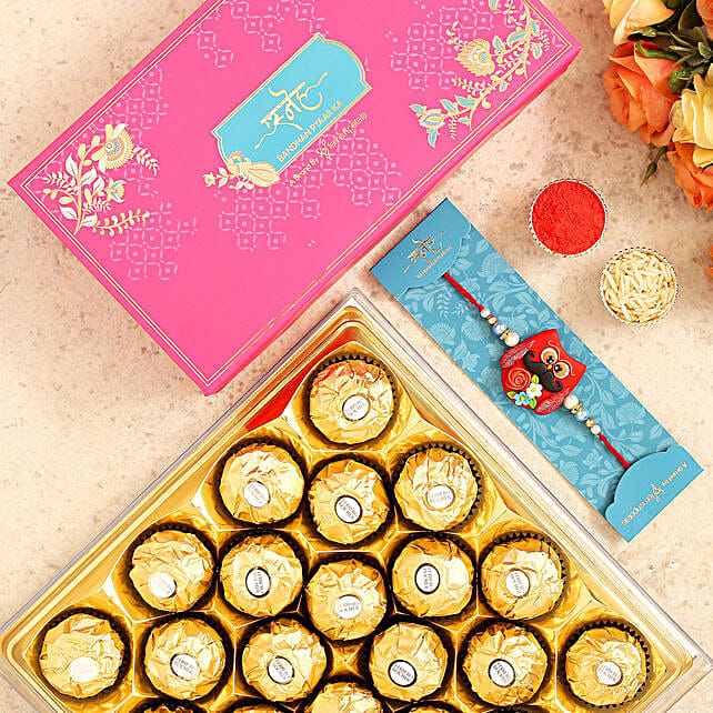 Maroon Owl Kids Rakhi And 15 Pcs Ferrero Rocher canada | Gift Maroon ...