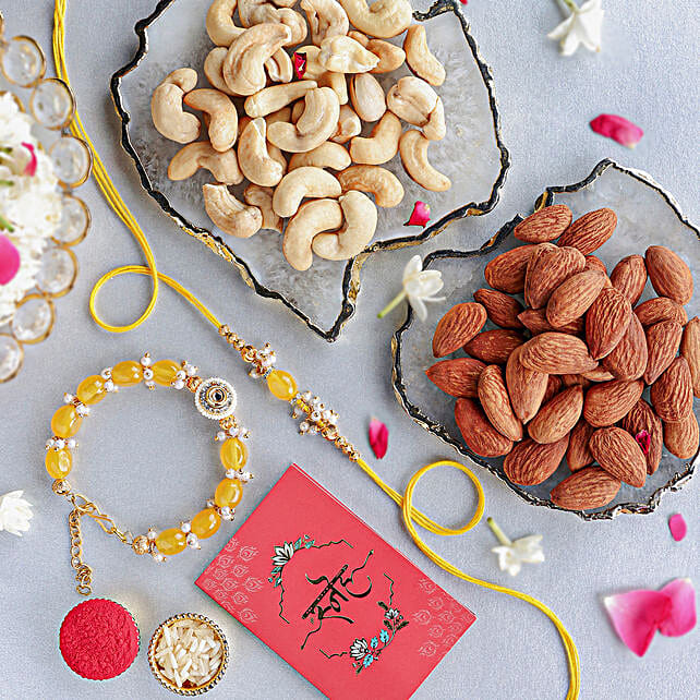 Sunkissed Stone Work Lumba Pearl Rakhi & Nutty Delight canada | Gift Sunkissed Stone Work Lumba ...