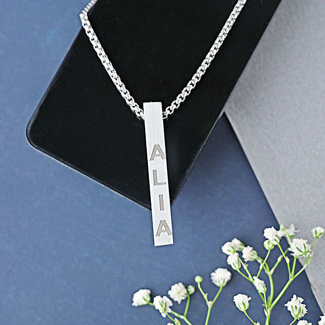 Customised Silver Neck Chain With Square Pendant canada | Gift ...