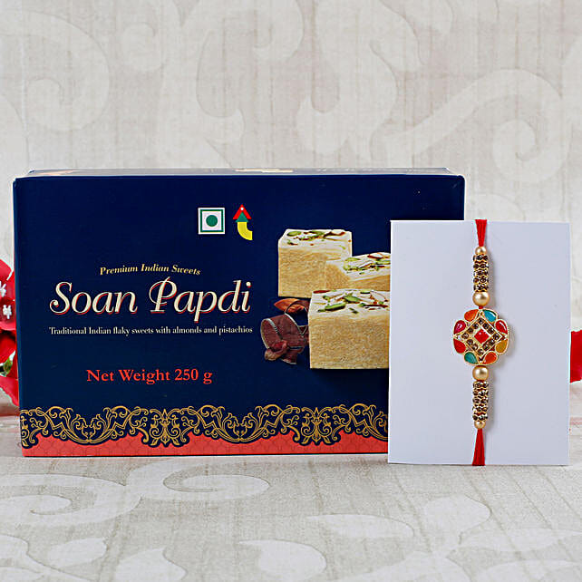 Premium Diamond Rakhi with Soan Papdi Sweet greece | Gift Premium ...