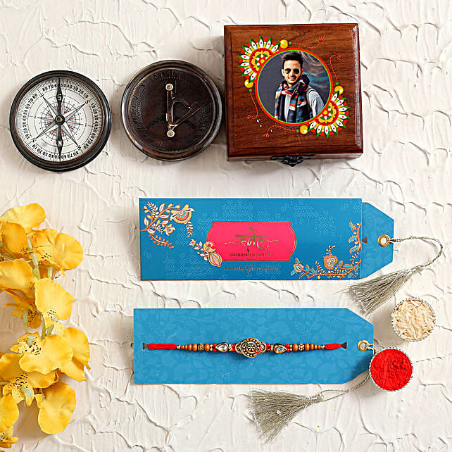 Traditional Rakhi and Personalised Sun Dial Compass Hamper haiti | Gift ...