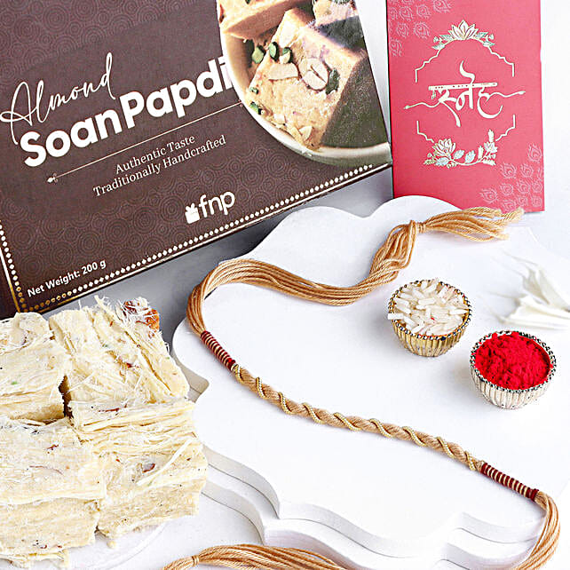 Intertwined Minimalist Dora Rakhi & Almond Soan Papdi indonesia | Gift ...