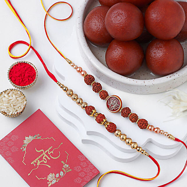 Serene Spirit Rudraksha Rakhi & Rasgulla Delight & Gulab Jamun Combo ...