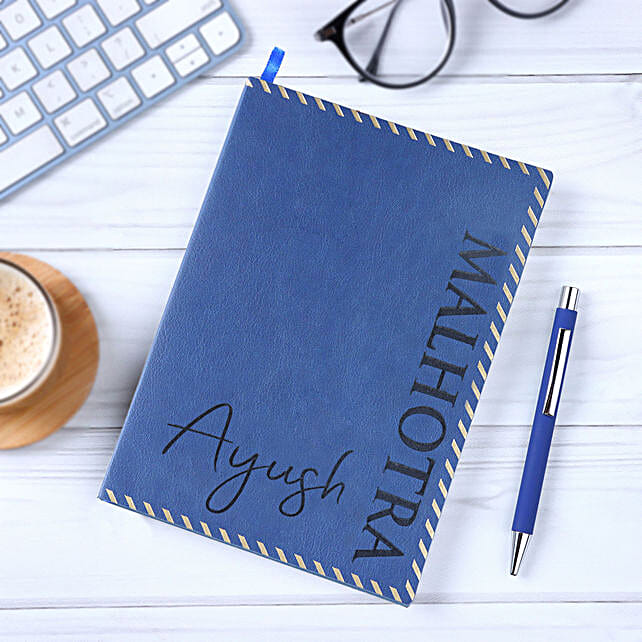 Personalised Blue Notebook & Pen Combo jordan | Gift Personalised Blue ...