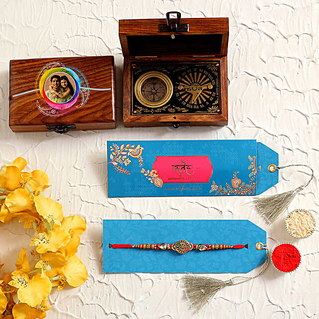 Designer Rakhi and Personalised Dual Sun Dial Compass Hamper kuwait ...