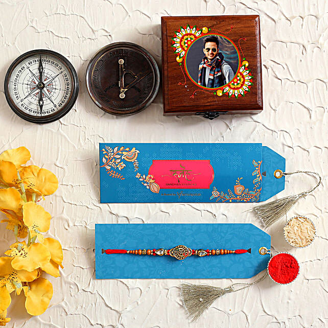 Traditional Rakhi and Personalised Sun Dial Compass Combo kuwait | Gift ...