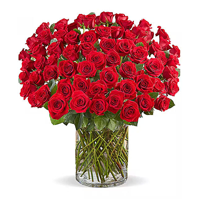 Ravishing 100 Red Roses In Glass Vase kuwait | Gift Ravishing 100 Red ...