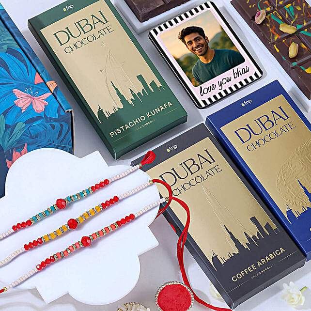 Trio Yellow Beads Rakhi Gift Box kuwait | Gift Trio Yellow Beads Rakhi ...