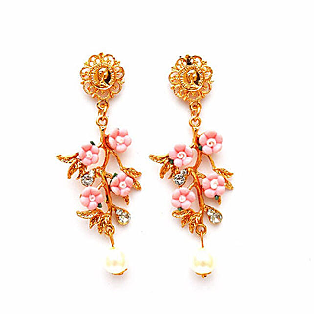 Buy/Send Pearl Drop Pink Flower Earrings Online- FNP