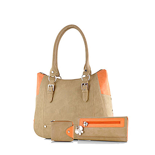 Buy/Send Butterflies Beige Stylish Handbag Combo Online- FNP