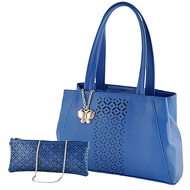 Buy/Send Butterflies Stylish Blue Handbag Combo Online- FNP