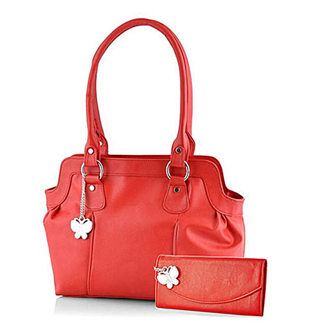 Buy/Send Butterflies Stylish Red Handbag Combo Online- FNP