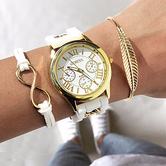 Buy/Send Blingy White Bracelet Stack Online- FNP