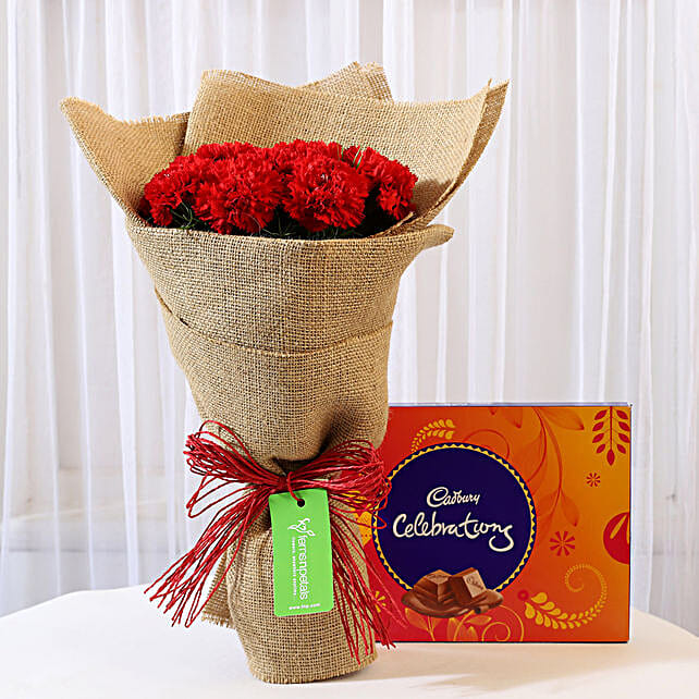 Buy/Send 10 Red Carnations & Celebrations Box Online- FNP