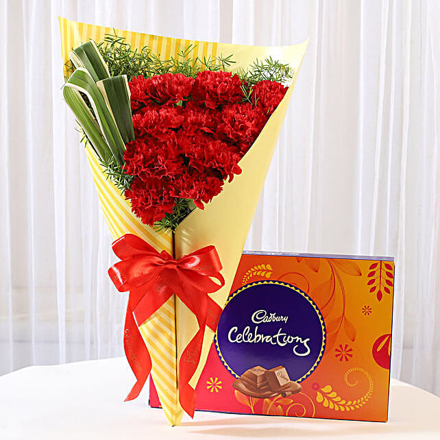 Buy/Send 12 Red Carnations & Celebrations Box Online- FNP