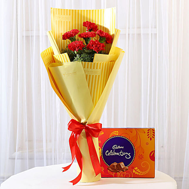 Buy/Send 6 Red Carnations & Celebrations Box Online- FNP