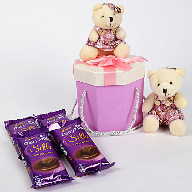 Buy/Send Teddy Bear & Chocolates Purple Box Online- FNP