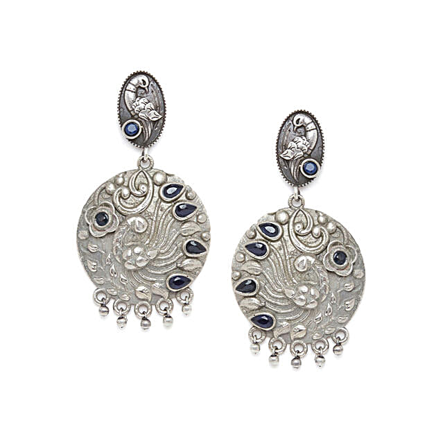 Buy/Send Mor Earrings With Floral Motifs & Blue Stones Online- FNP