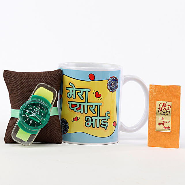 Buy/Send Pyara Bhai Mug & Watch Rakhi Online- FNP