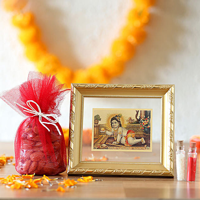 Buy/Send Gold Plated Bal Gopal Foil Double Glass Frame- Medium Online- FNP