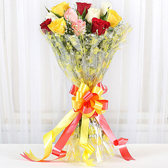 Buy/Send Flamboyant Mixed Roses Bouquet Online- FNP