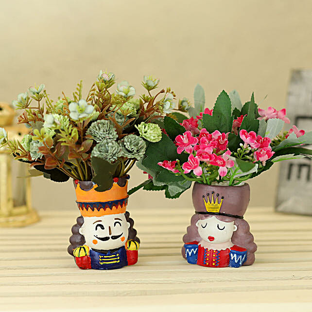 Buy/Send Pretty Artificial Flowers In Raja Rani Pot Set Online- FNP