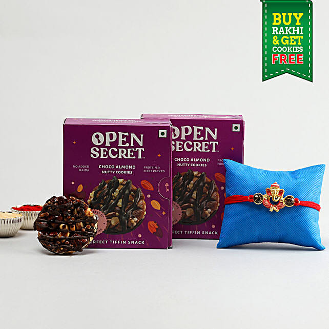 Buy/Send Free Open Secret Cookies With Ganesha Rakhi Online- FNP
