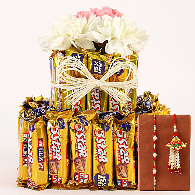 Buy/Send Five Star & Carnations Arrangement With Rakhi Online- FNP