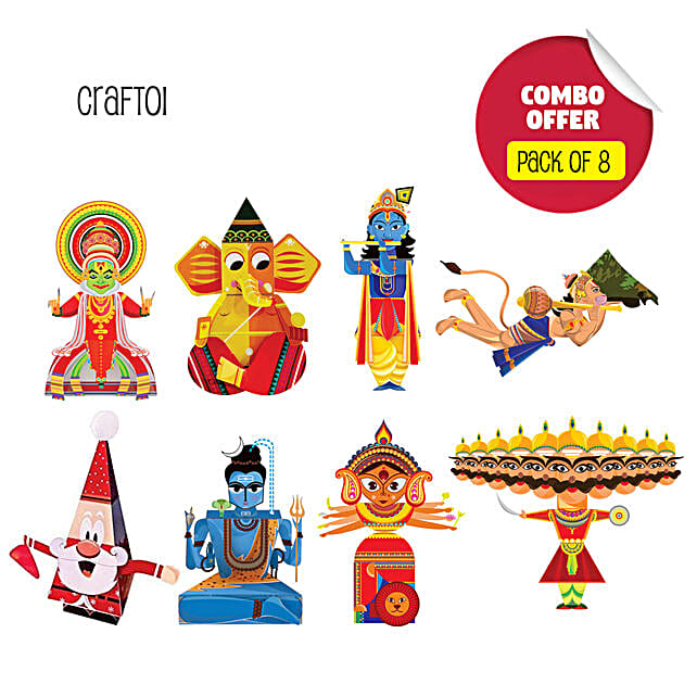 Buy/Send Craftoi Pack of 8 3D DIY Paper Craft Kit Toy Indian Festival ...