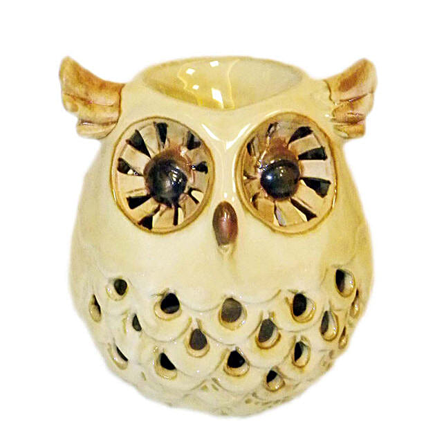 Buy/Send Cream Colored Owl Ceramic Burner Online- FNP