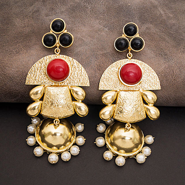 Buy/Send GT N Red Dome Shaped Jhumkas Online- FNP