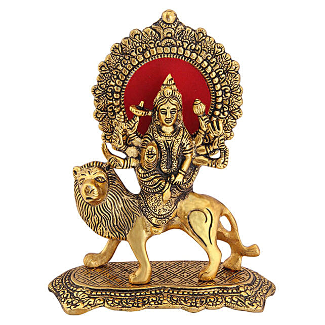 Buy/Send Durga Maa On Lion In Metal Antique Gold Plated Online- FNP