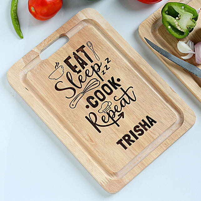 Buy/Send Eat Sleep Cook Repeat Personalised Chopping Board Online- FNP