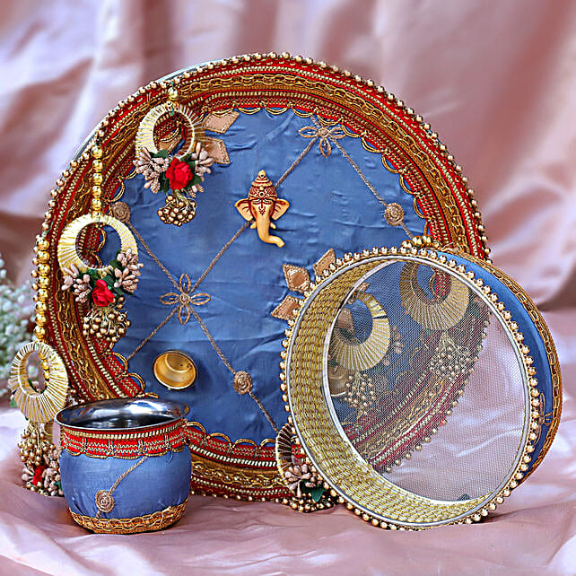 Buy/Send Thread Embroidery Grey Thali Set Online- FNP