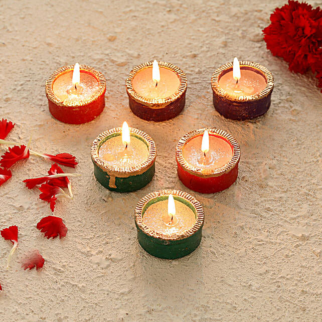 Buy/Send Small Round Wax Diyas- Set of 6 Online- FNP