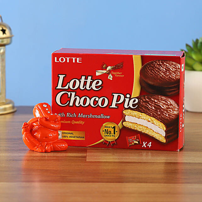 Buy/Send Orange Flute Ganesha Idol & Choco Pie Combo Online- FNP