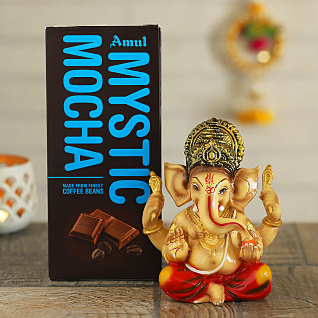 Buy/Send Ganesha Idol & Amul Mystic Mocha Chocolate Combo Online- FNP