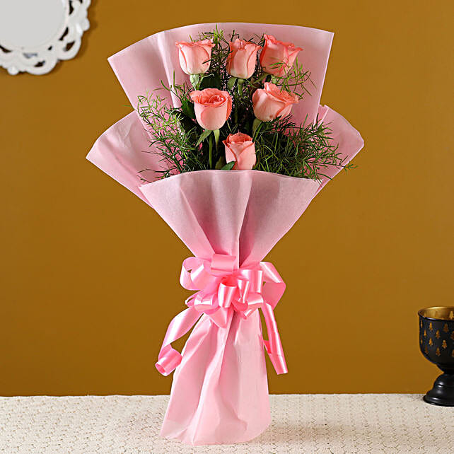 Buy/Send Lovely 6 Pink Roses Bouquet Online- FNP
