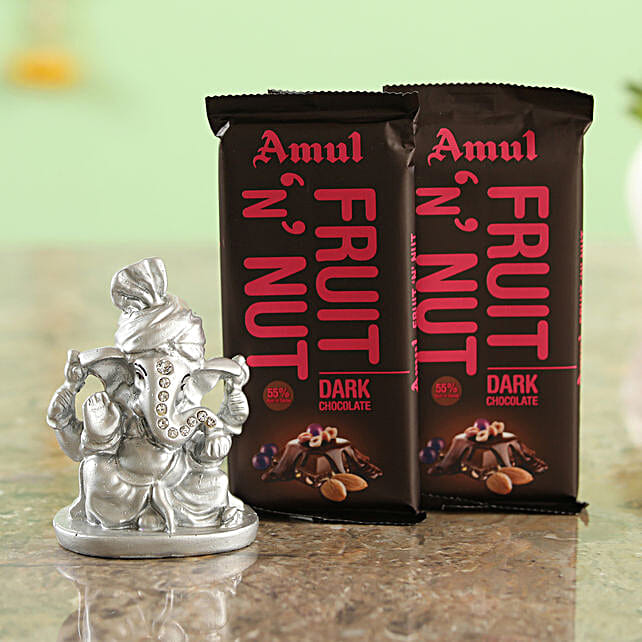 Buy/Send Two Amul Fruit N Nut Chocolates & Silver Ganesha Idol Combo ...