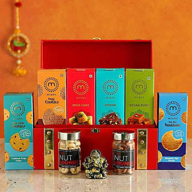Buy/Send Assorted Misht Dry Fruits & Sweet Treats With Ganesha Idol ...